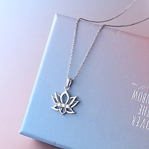 925 Sterling Silver Inspirational Om Lotus Flower Pendant Necklace for Women,18 inch