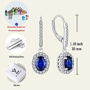 YL Women's Dangle Drop Earrings Sterling Silver Halo Solitaire Oval Leverback Earrings Created Sapphire Jewelry Gifts