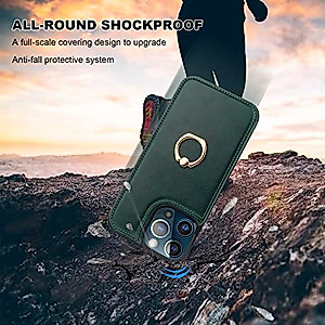 Onetop for iPhone 13 Pro Max Wallet Case with Card Holder, 360° Rotation Ring Kickstand RFID Blocking PU Leather Double Magnetic Clasp Shockproof Cover for Women and Girls 6.7 Inch (Green)