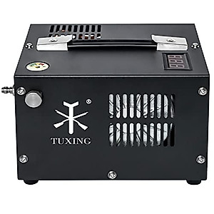 TUXING 4500Psi Portable Pcp Air Compressor,Small air compressor Powered by Car 12V or Home 110V AC,8MM Quick-Connector Compatible for pcp air gun with Water/Oil Separator