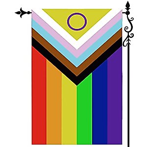 Jayus Inclusive Progress Gay Pride LGBTQ Yard Garden Flag- LGBT Philadelphia Rainbow Garden Flags Banners- Double Side with Bright Wide Stripes Lesbian Gay Pride for Room Yard Sign 12.5x18 Inch