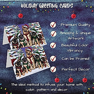 Family Portait Christmas Holiday German Shepherd Dog Greeting Cards - Adorable Pets Invitation Cards with Envelopes - Pet Artwork Christmas Greeting Cards (1 Greeting Card)
