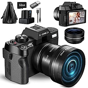G-Anica 4K Digital Cameras for Photography，48MP/60FPS Video Camera for Vlogging, WiFi & App Control Vlogging Camera for YouTube, Small Camera with 32GB TF Card.Wide-Angle & Macro Lens