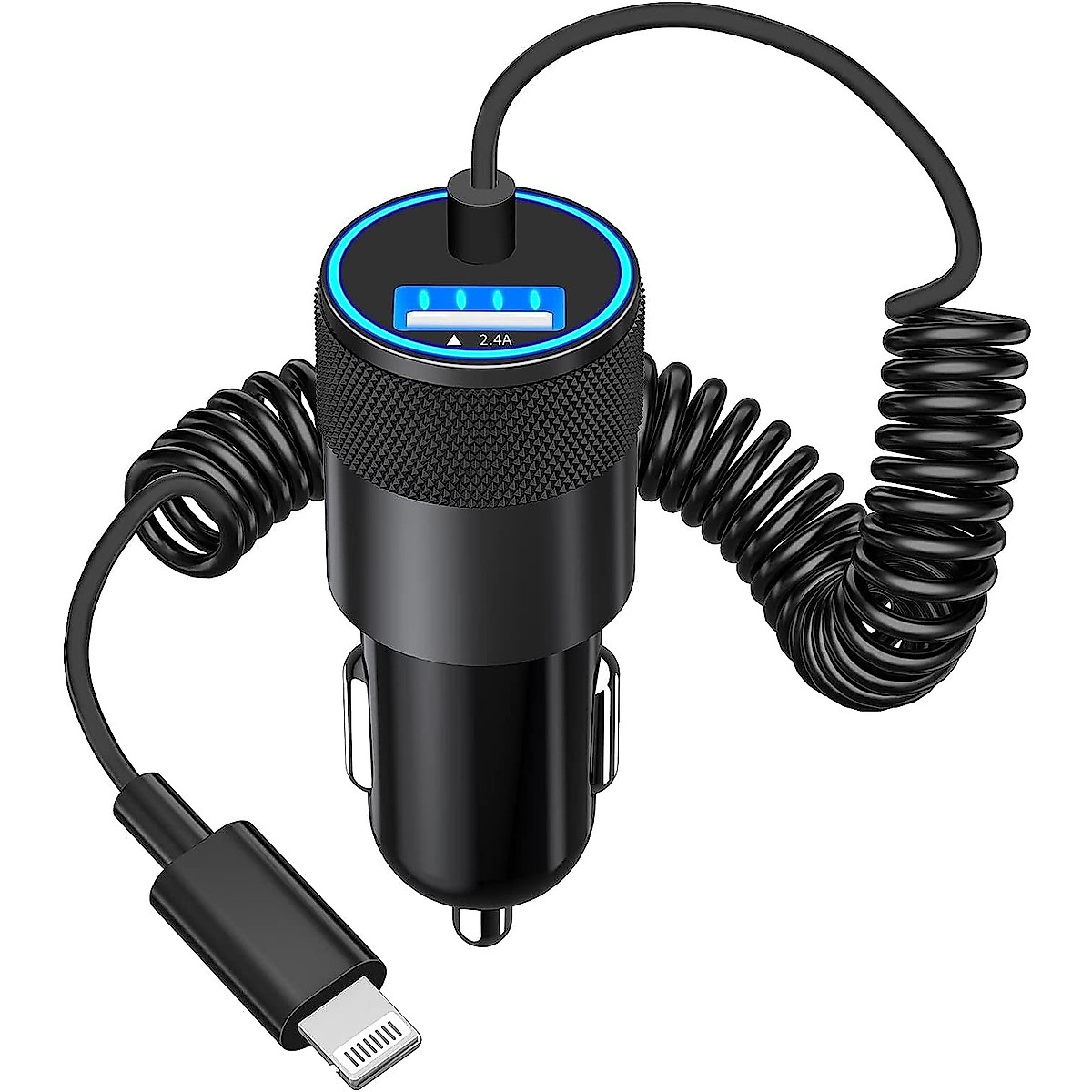 iPhone Fast Car Charger, [Apple MFi Certified] 66W Fast Car Charging Cigarette Lighter USB Car Adapter with Built-in 6FT Coiled Lightning Cable for Apple iPhone 15/14/13/12/11/Xs/XS Max/XR/X/8/7, iPad