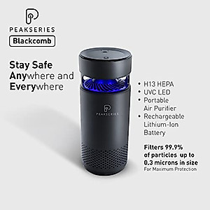 Peakseries Blackcomb Portable Rechargable Cordless HEPA Air Purifier with UVC LED | Travel Size | 2 speed