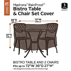 Classic Accessories Madrona Rainproof 72 Inch Patio Bistro Table & Chair Set Cover,Dark Cocoa
