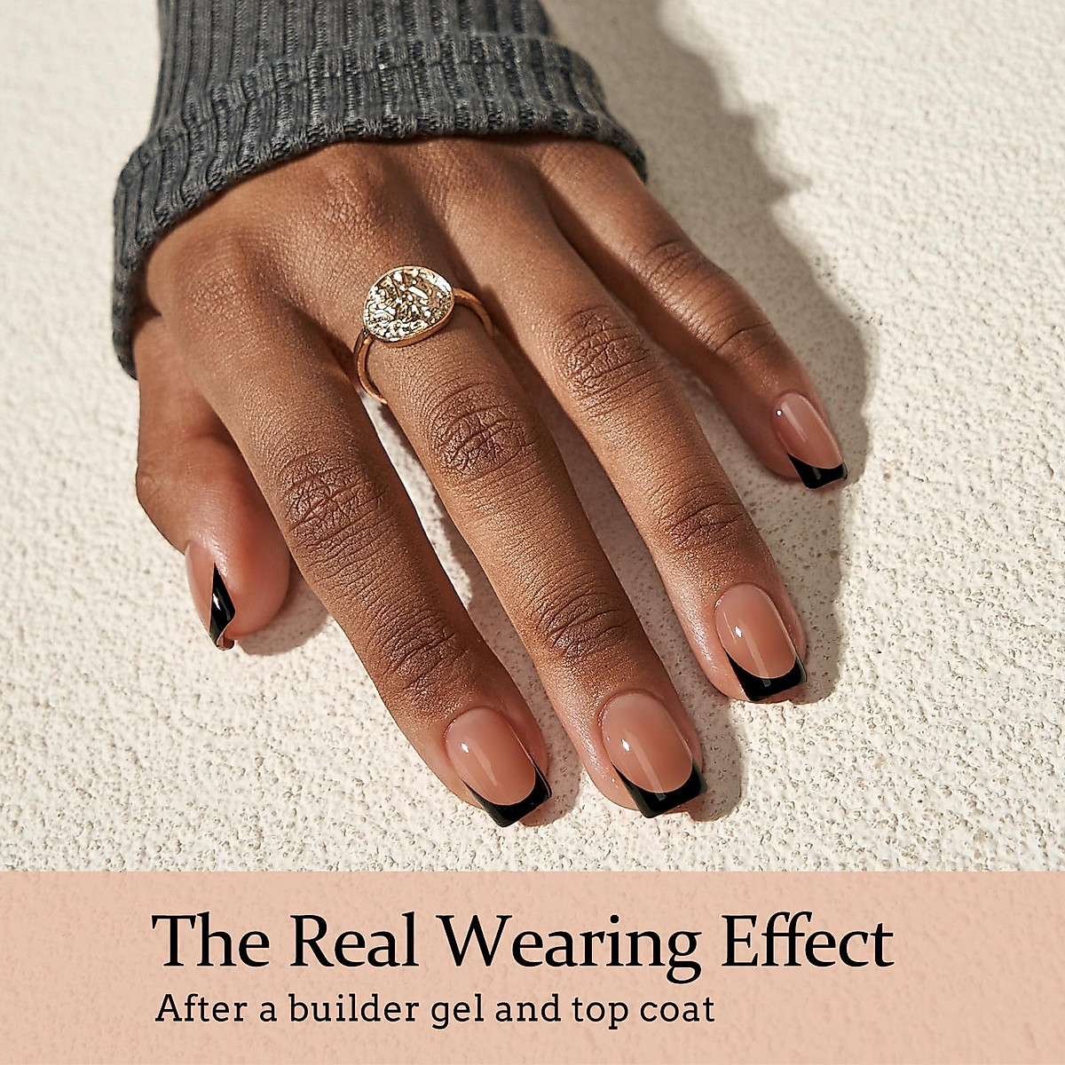 BTArtboxnails XCOATTIPS French Tip Nails - 160pcs Short Square Black French Tip Press on Nails, French Tip Gel Nails Fake Acrylic Nail Tips for DIY Valentines Day Gift Nail Art