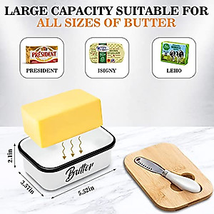 Farmhouse Butter Dish with Lid, Vivimee Metal Butter Container with Wooden Lid, White Butter Dish Keeps Your Butter Soft, Butter Keeper Holder, Butter Crock with Lid for Counter or Fridge