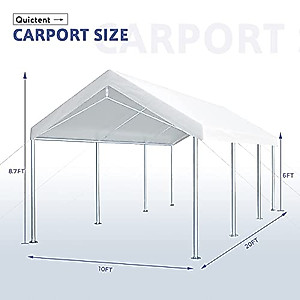 Quictent 10’x20’ Heavy Duty Carport Car Canopy Galvanized Car Boat Shelter with Reinforced Steel Cables-White