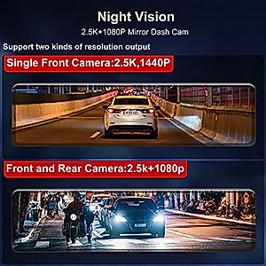 AmazeFan NT880 Mirror Dash cam Front 2K，12'' Touch Screen Dual Dash Camera, Driving Recorder WiFi,170° Wide Angle Night Vision Loop Recording, GPS Tracker, Free 64GB Card, Car Charger