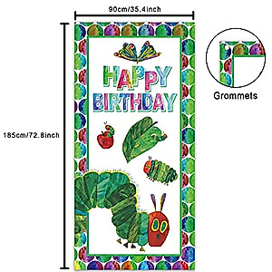 Cartoon Very Hungry Little Green Caterpillar Happy Birthday Banner Backdrop Supplies Favors Insects Theme Decor for 1st Birthday Party Baby Shower Photo Studio Booth Props Background Decorations