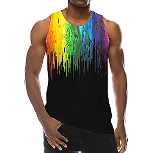 Loveternal Mens Gay Pride Tank Top Graphic Gym Fitness Workout Novelty Hip-Hop Colorful Gay Rainbow Tank Top Melting Printed Bodybuilding Sleeveless T-Shirt Quick Dry Tees Black M