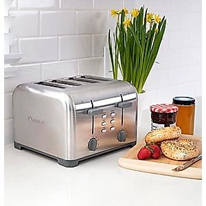 Kenmore 4-Slice Toaster, Stainless Steel, Dual Controls, Extra Wide Slots, Bagel and Defrost Functions, 9 Browning Levels, Removable Crumb Trays, for Bread, Toast, English Muffin, Toaster Strudel