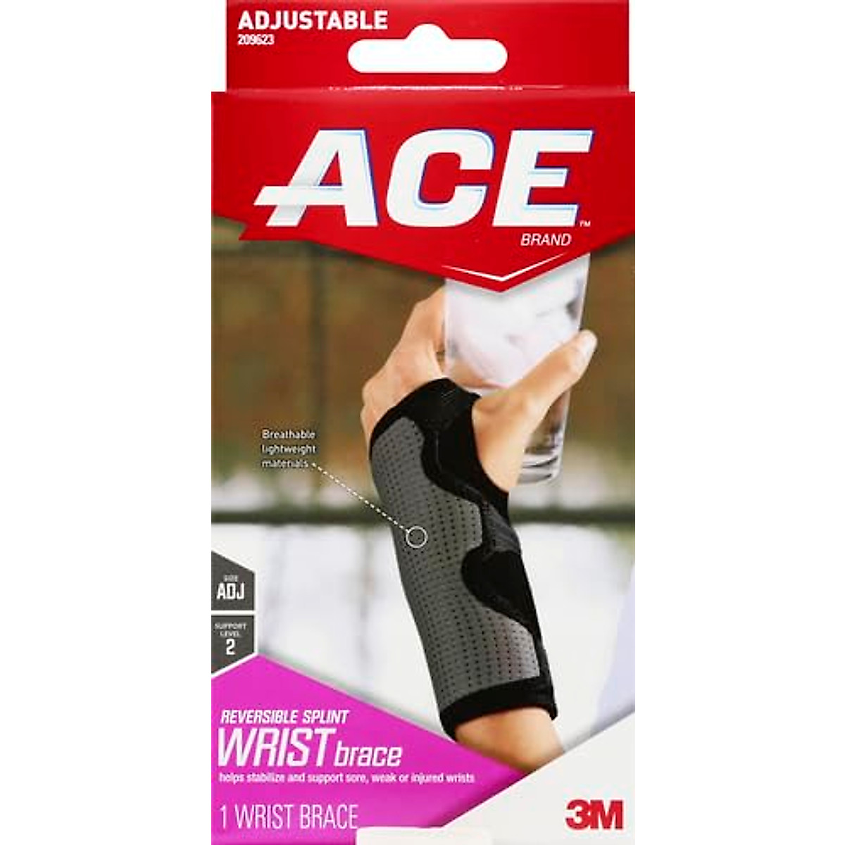 ACE Reversible Splint Wrist Brace, Provides moderate-stabilizing support to sore, weak and injured wrists, Adjustable, Gray, 1/Pack