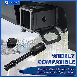 Tyger Auto Solid Hitch Lock Pin with Locking Key - 5/8 inch Pin Holes on 2 inch Receivers | Class III IV V | 19,000 lb Load Rating | TG-HL3U001B | Weatherproof Anti-Theft