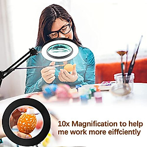 10X Magnifying Glass with Light, Lighted Magnifying Glass Magnifying Lamp 3 Color Modes Stepless Dimmable, 72 LEDs Real Glass Lens Magnifier with Light and Stand for Close Work, Repair, Reading, Craft
