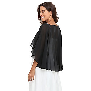 Pukguro Sheer Shawls and Wraps for Evening Chiffon Capes for Women Wedding Cover Up Black