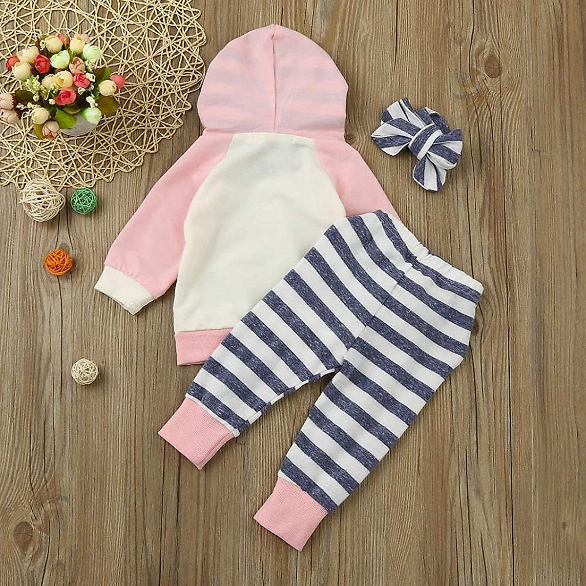 Ritatte Baby Girl Clothes Long Sleeve Hoodie Tops Striped Pants Sweatsuit Set Infant Girl Jogging Suits Fall Winter Outfit (Pink,Size 3-6 Months(70))