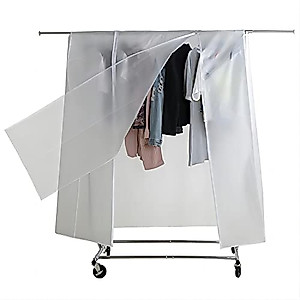 HLC White Cloth Garment Rack Cover Large PEVA Translucent Clothing Dustproof Cover Home Bedroom Clothing Rack Protective Cover With 2 Durable Zipper,52''