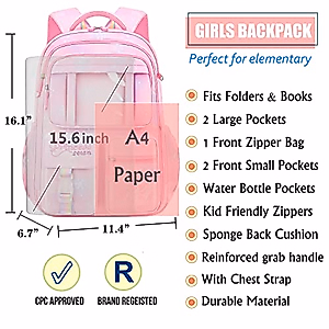 Wraifa Girls Backpack Elementary School Backpacks for Girls Cute Princess Preschool Middle School Bag Kids Bookbag (Only Backpack Pink)