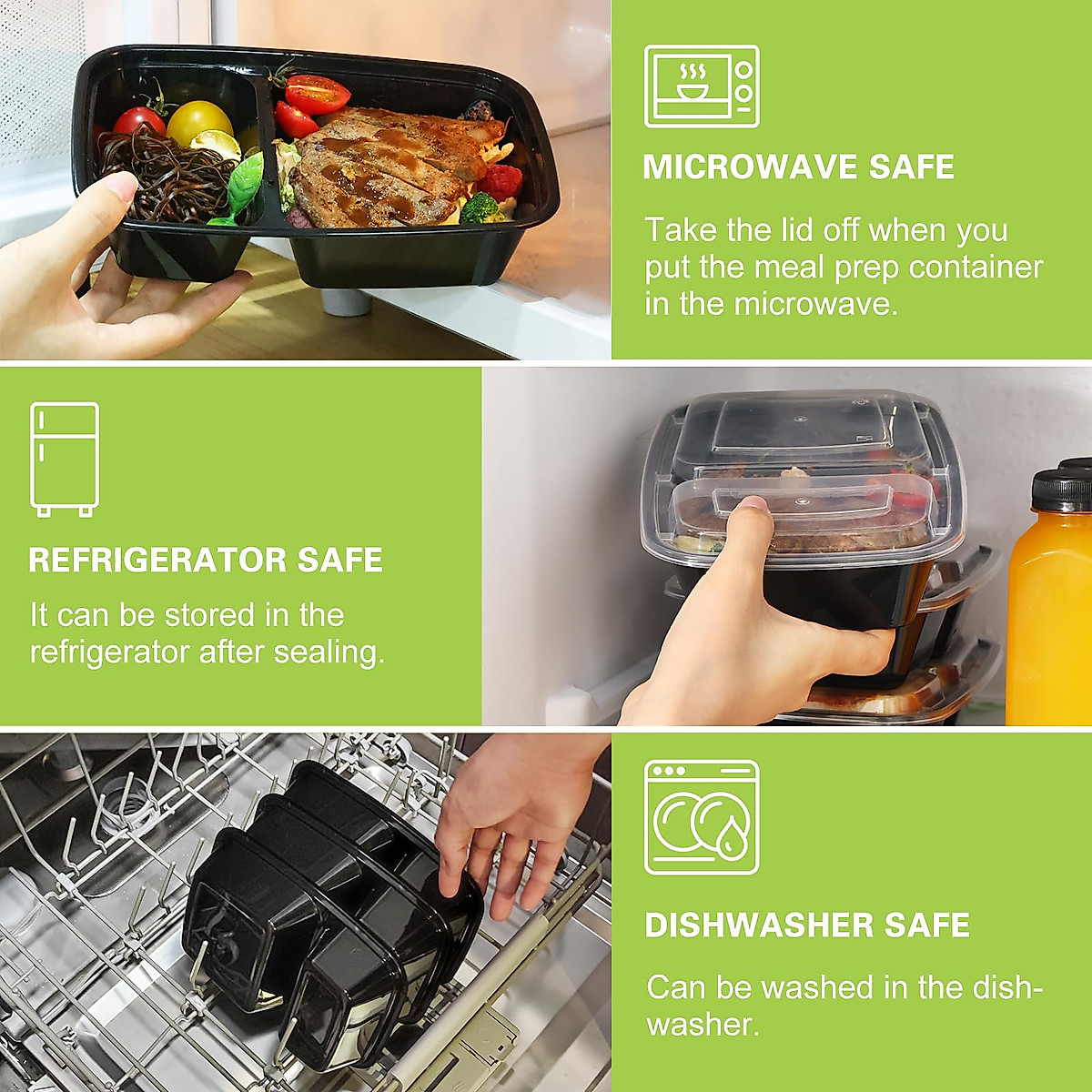 Moretoes 15 Pack 32oz Meal Prep Containers Reusable 2 Compartment Food Storage Containers with Lids Plastic Stackable To Go Boxes Microwave, Freezer, Dishwasher Safe