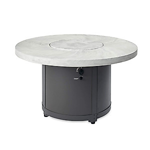 Outdoor GreatRoom Co Propane Fire Pit Table - Beacon Gas Fire Pits for Outside Patio - 48 Inch Round Concrete Firepit Fire Table with Matching Tabletop Cover, Powder-Coated Metal Base - White/Grey