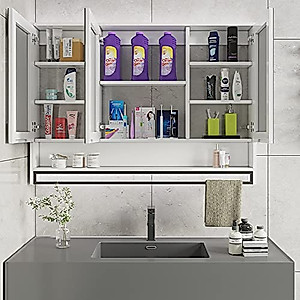 ZJIEX Medicine Cabinet, LED Bathroom Mirror Cabinet, Anti-Fog 32x28in Wall Mirror with Mirror Doors & Towel Bar, Multipurpose Storage Organizer (Color : Black, Size : 40x28in/100x70cm)