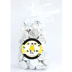 Bee Mine Bumble Bee Valentine Party Favor Sticker Labels, 40 2" Party Circle Stickers by AmandaCreation, Great for Classroom Valentines, Envelope Seals, Gifts & Treats