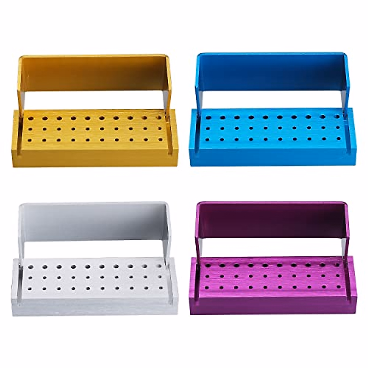 ANNWAH 4 Pcs 30 Holes Dental Bur Blocks - High Speed and Low Speed Diamond Bur Set Dental Lab Aluminum Bur Case Disinfection Opening Box Organizer Gold/Sliver/Blue/Purple