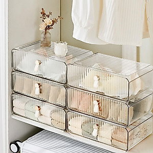 Sousnous 16 Deep Compartment Socks & Underwear Organzier Box for Closet/Countertop/Shelf, Clear Acrylic Sock Organizer Bins with Removable & Adjustable Dividers, 1 Pack