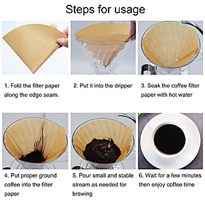 Coffee Filters Cone 01, 100 Count Unbleached Natural Brown 1-2 Cups Disposable Coffee Paper Filters, Compatible with V60 and Cone Shaped Pour Over Coffee Filter and Drip Coffee Maker