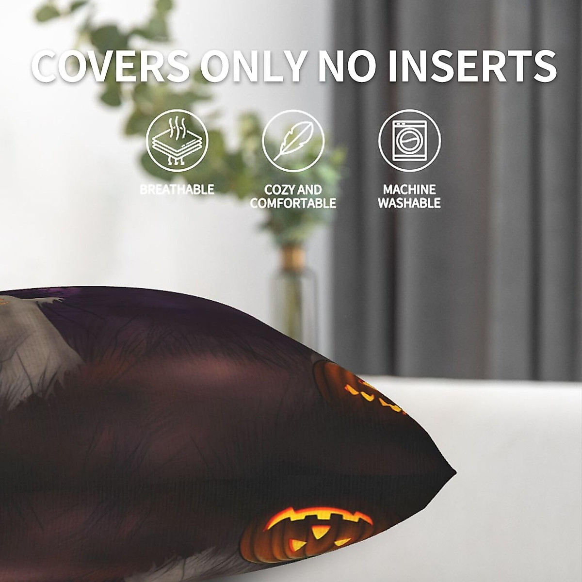 SHIRMDIY Ghost Pumpkin Moon Square Throw Pillow Covers 2 Packs, Halloween Castle Decorative Couch Pillowcase with Hidden Zipper, 16x16 Inch Double Side Print Throws Cushion Cover for Bed Sofa