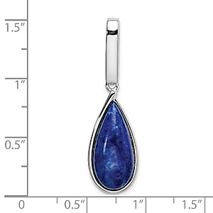 FB JEWELS Solid 925 Sterling Silver Rhodium-Plated Natural Lapis Teardrop Pendant
