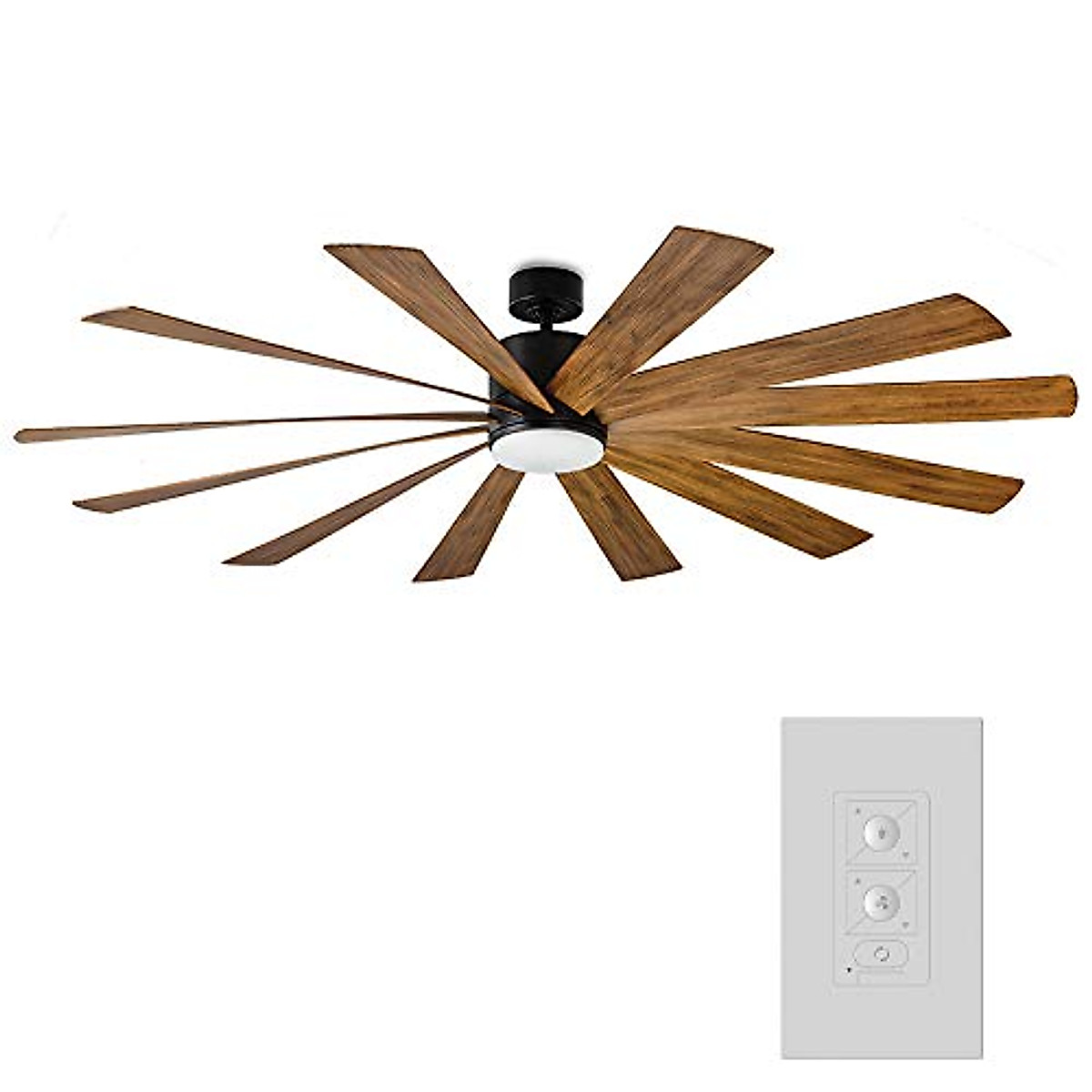 Windflower Smart Indoor and Outdoor 12-Blade Ceiling Fan 80in Matte Black Distressed Koa with 3000K LED Light Kit and Wall Control works with Alexa, Google Assistant, Samsung Things, and iOS or Android App