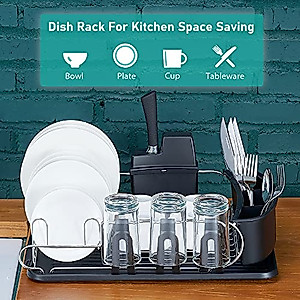 Vsunhoo Dish Rack, Dish Drying Rack with Drainboard Small Dish Drying Rack for Kitchen Counter Tableware TDLDR001B