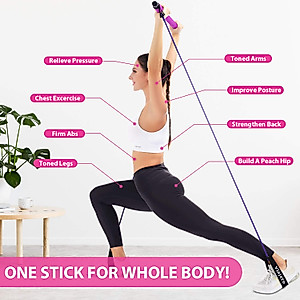 Viajero Pilates Bar Kit with 2 Latex Exercise Resistance Bands for Portable Home Gym Workout, 3-Section Sticks All-in-one Strength Weights Equipment for Body Fitness Squat Yoga with E-Book Video