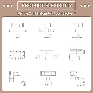 Crownland 7-Piece Outdoor Patio Furniture Sets, All-Weather Black Wicker Rattan Sectional Sofa, Modern Glass Coffee Table and Washable Seat Cushion with YKK Zipper (Beige)