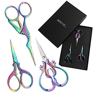 3 Pairs Embroidery Scissors, Vintage Scissors European Style Stainless Steel Scissor, Embroidery Kit with Classic Crane Design Sewing Scissors, Antique Scissors for Embroidery, Needlework (Rainbow)