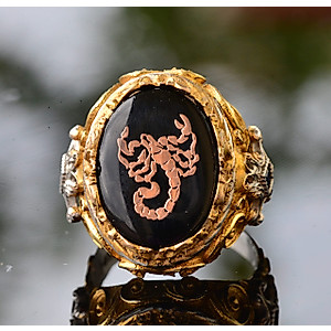 Men's Sterling Silver Ring - Gold Plated Ring - Signet Ring (Scorpion)