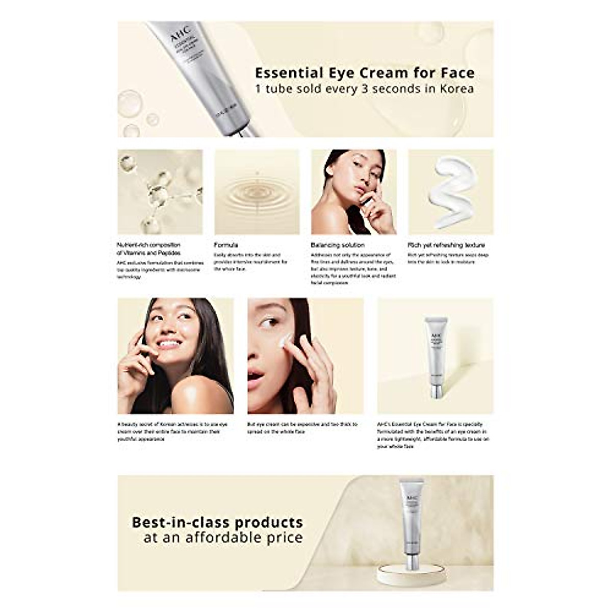 Aesthetic Hydration Cosmetics Face Moisturizer Essential Eye Cream for Face Anti-Aging Hydrating Korean Skincare 1.01 Fl Oz