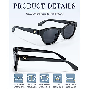 LVIOE Small Polarized Sunglasses for Women Trendy Classic Cat Eye Sun Glasses for Narrow Face with UV400 Protection LS2315