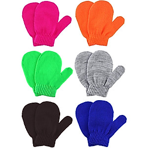 6 Pairs Winter Warm Knitted Mittens Gloves Stretch Mittens for Christmas Party Kids Toddler Supplies (Gray, Orange, Purple, Royal Blue, Blue, Rosy)