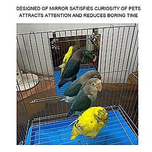 Bird Mirror, Stainless Steel Medium Small Parrots Mirror Bird Mirror Toy with Wooden Standing Rod for Parrot Parakeet Cockatiels