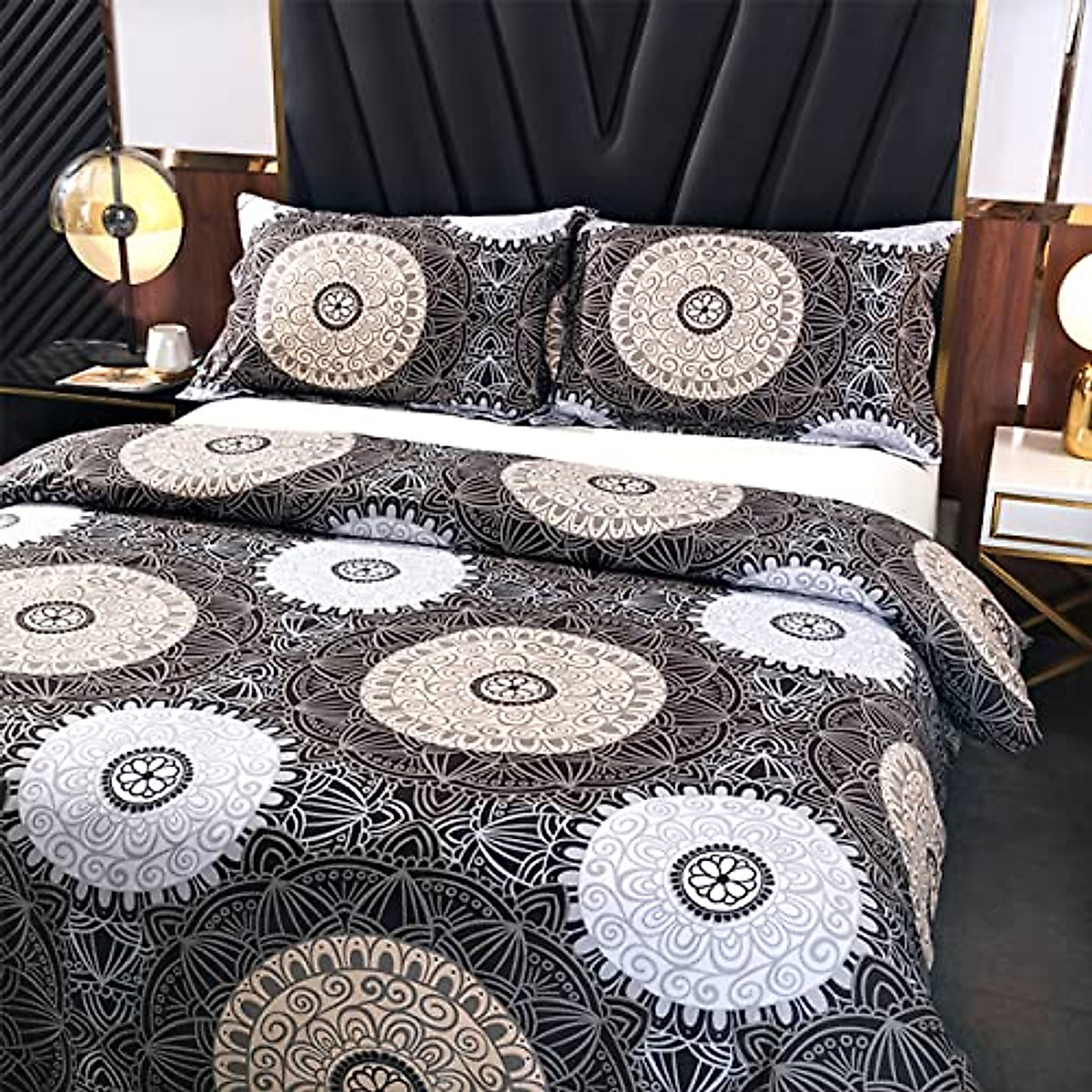 Sviuse Bohemia 3pc Duvet Cover Set King Size Grey Bohemian Print Duvet with Zipper Closure, 1 Duvet Cover + 2 Pillow Shams (3, King)