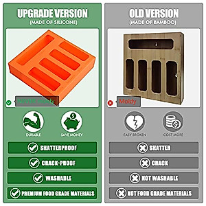 Silicone Ziplock Bag Organizer for Kitchen Drawer Pantry Organization, Compatible with Ziploc, Solimo, Hefty, Glad All Brands Plastic Food Storage Bags, Fits Gallon, Quart, Sandwich, Slider Quart, Snack Baggie, 5 Slots, Orange