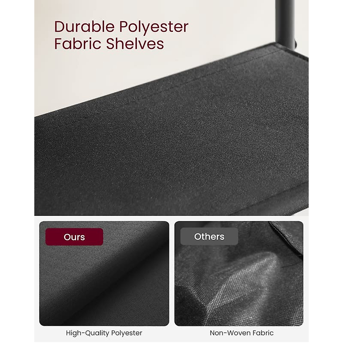 VASAGLE Shoe Rack 5 Tier, Narrow Shoe Organizer for Closet Entryway, with 4 Fabric Shelves and Top for Bags, Shoe Shelf, Steel Frame, Industrial, Rustic Brown and Black ULBS136B01