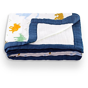 Aenne Baby, 4-Layer Muslin Toddler Crib Blanket for Boys, Warm and Hypoallergenic Extra Soft Wrap for New Borns and Infants, Dinosaur Dino Print, Large 47"x 47", 1 Pack