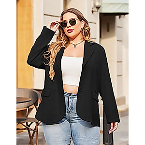 IN'VOLAND Women Plus Size Blazer Casual Open Front Notched Lapel Jackets Blazer Long Sleeve Black
