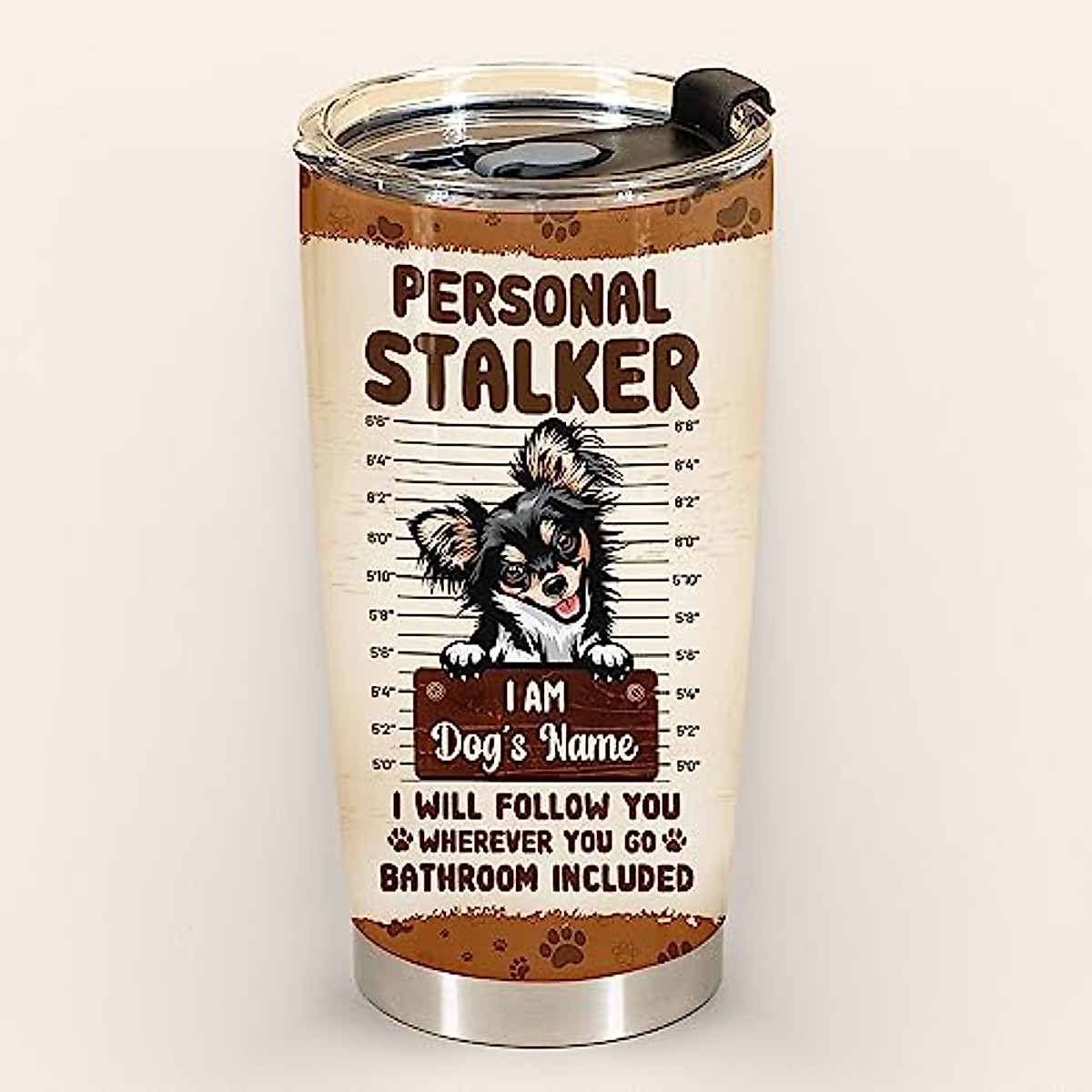 KOBALO Personalized Chihuahua Tumblers With Lid 20oz Personal Stalker Dog Tumbler Gifts for Dog Lover Mom Dad I Will Follow You Cup Christmas Birthday Double Wall Vacuum Insulated Coffee Mug