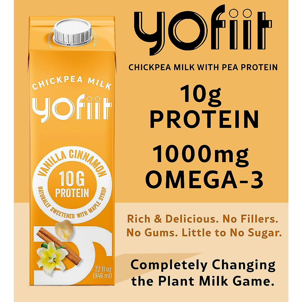 Yofiit Vanilla Cinnamon Plant Based Milk with Pea Protein and Flax - More Protein than Almond Milk - Non Dairy Coffee Creamer, Vegan & Shelf Stable | 10g Protein - 6 Pack